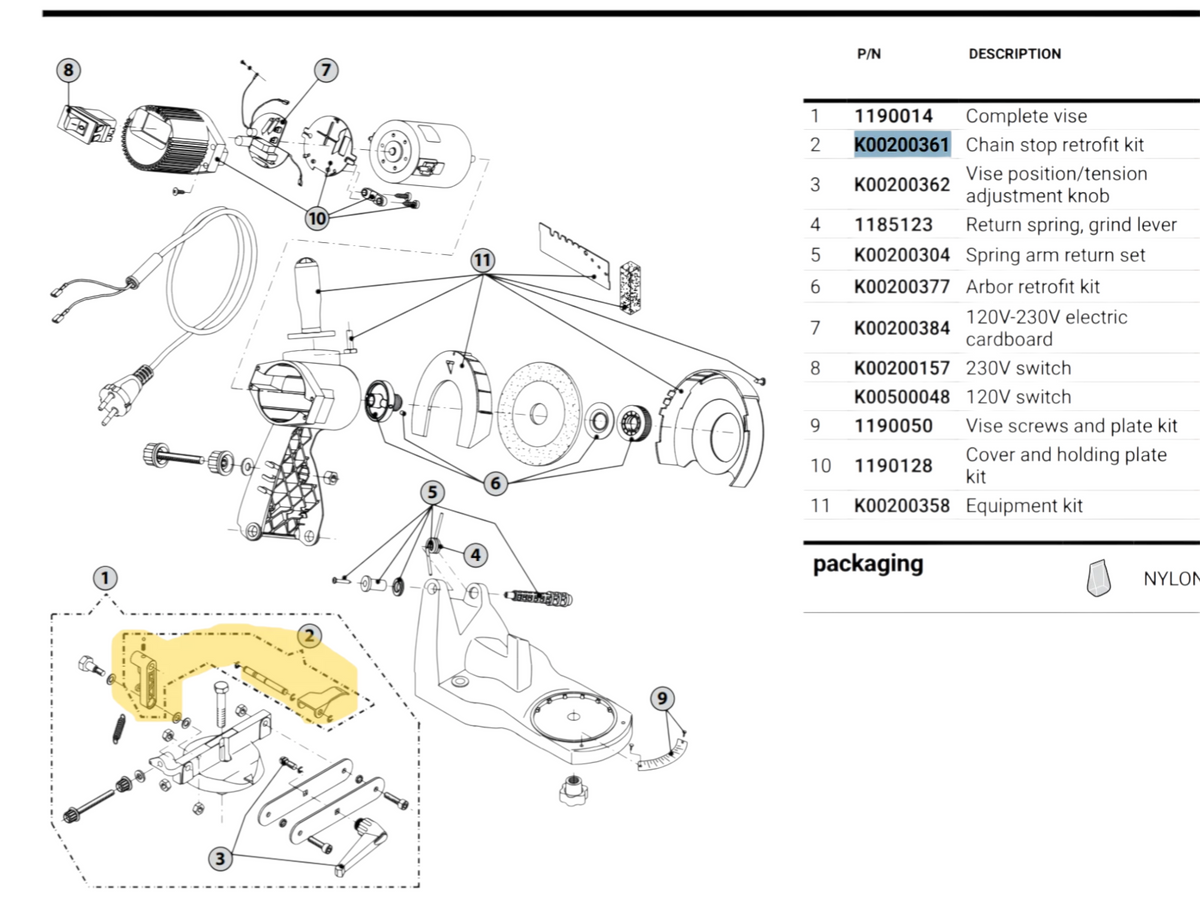 Tecomec Chain Stop Assembly "Mini" Chain Grinder replaces Oregon 11057 ...