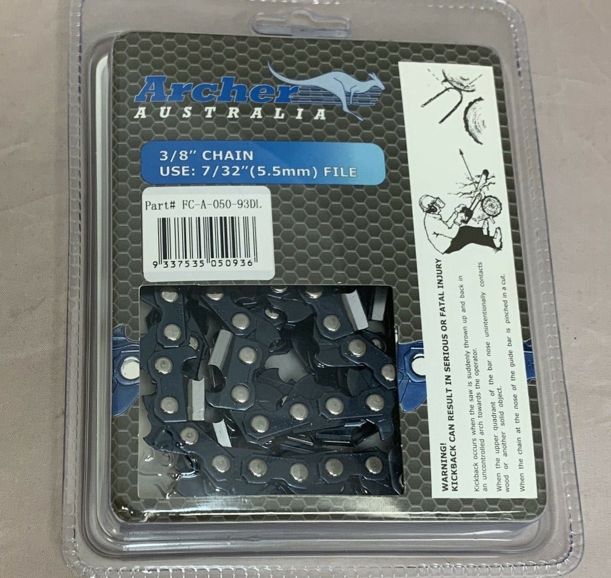 28" Archer Chainsaw Chain 3/8" pitch FULL CHISEL .050 Gauge 93DL drive ...